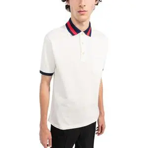 Gucci Cotton Piquet Polo With Web Collar 'ivory