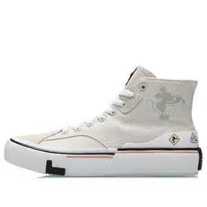 LI-NING Canvas Lace Up High Top Sneakers - Beige/white