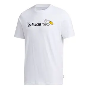 Adidas Neo X Yellow Crossover Logo Printing Round Neck Short Sleeve - White