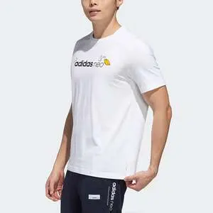 Adidas Neo X Yellow Crossover Logo Printing Round Neck Short Sleeve - White
