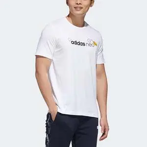 Adidas Neo X Yellow Crossover Logo Printing Round Neck Short Sleeve - White