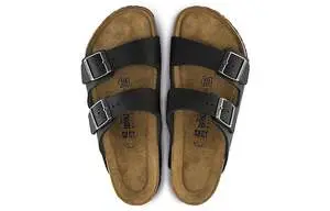 BIRKENSTOCK Arizona Oiled Nubuck Leather Sandals With Buckled Straps - Black
