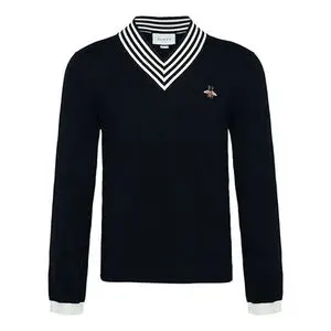 Gucci Bee V-neck Fine Knit Sweater - Black