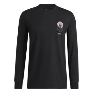Adidas Back Alphabet Printing Cotton Knit Round Neck Pullover Long Sleeves Black T-shirt - Default Color