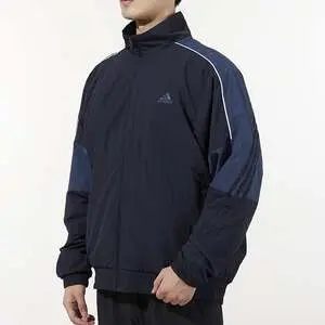 Adidas Sporty Stripes Stand Collar Zip-up Jacket - Blue