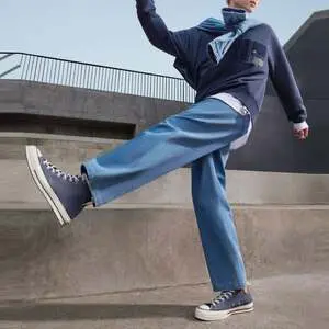 CONVERSE Denim Patchwork Crew Sweatshirt
