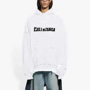 Balenciaga Destroyed Logo Hoodie - White