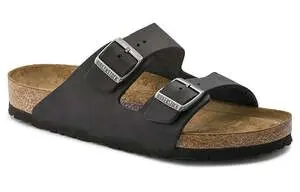 BIRKENSTOCK Arizona Oiled Nubuck Leather Narrow Fit Sandals - Black
