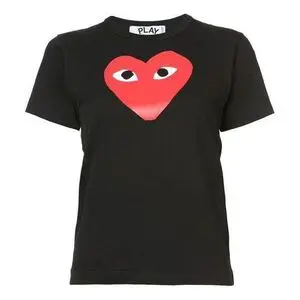 Play Comme Des Garcon T-shirt With Large Red Heart Applique - Black