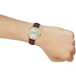 Casio Quartz Water Resistant Analog Watch With Leather Strap - Brown