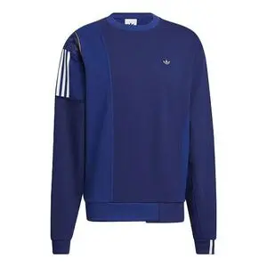 Adidas Originals Contrast Color Stitching Logo Stripe Round Neck Long Sleeves Blue - Multi-color