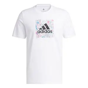 Adidas Minimalistic Alphabet Large Logo Printing Casual Round Neck Short Sleeve White T-shirt - Multi-color