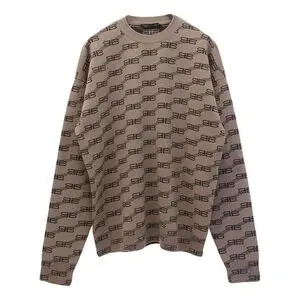 Balenciaga Bb Allover Crewneck Knit Sweater - Beige