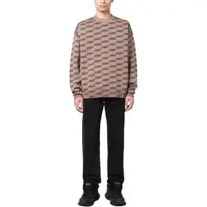 Balenciaga Bb Allover Crewneck Knit Sweater - Beige