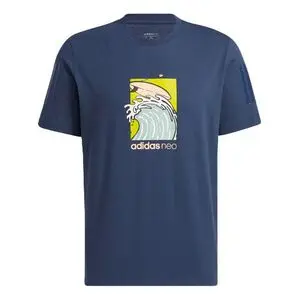 Adidas Neo Pattern Cartoon Printing Sports Round Neck Short Sleeve Blue T-shirt - Navy