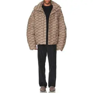 Balenciaga Bb Monogram Puffer Jacket - Beige/brown