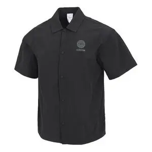Adidas Neo Solid Color Alphabet Logo Printing Athleisure Casual Sports Lapel Short Sleeve Shirt Black - Default Color