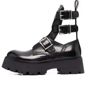 Alexander McQueen Flat Rubber Boots With Buckle Detailing - Black