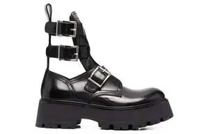 Alexander McQueen Flat Rubber Boots With Buckle Detailing - Black