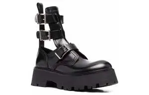 Alexander McQueen Flat Rubber Boots With Buckle Detailing - Black