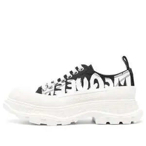 Alexander McQueen Tread Slick Low Lace Up Graffiti Sneakers - White/black
