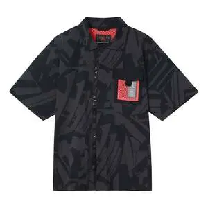 JORDAN Logo Full Print Chest Zipper Cardigan Short Sleeve Black Shirt - Default Colorway
