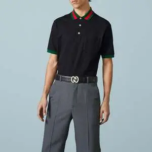Gucci Cotton Piquet Polo With Web Collar