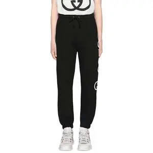 Gucci Logo Printing Casual Sports Pants Black
