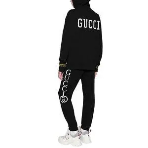 Gucci Logo Printing Casual Sports Pants Black