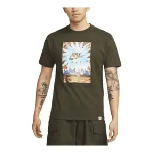 Nike Landscape Logo Printing Round Neck Casual Short Sleeve Green T-shirt - Multi-color