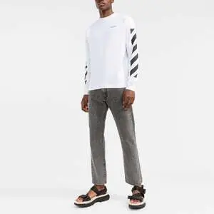 Off-White Fw22 Stripe Round Neck Long Sleeves White T-shirt - White/black