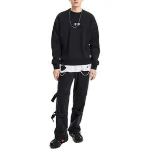 LI-NING Embroidered Logo Fleece Lined Pullover - Black