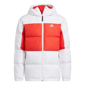 Adidas Colorblock Hooded Down Jacket - White/red