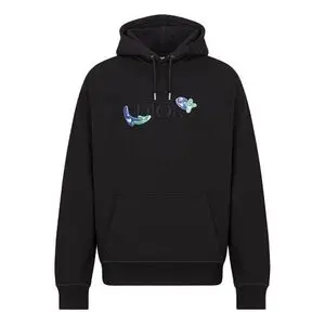 Dior X Kenny Fw21 Crossover Logo Pattern Loose Hoodie - Black