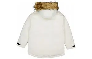 NEW BALANCE Warm Mid-down Jacket With Fur Trimmed Hood - White/brown