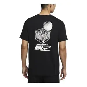 Nike Logo Geometry Pattern Printing Round Neck Short Sleeve Black T-shirt - Multi-color