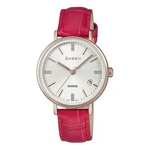 Casio Sheen Quartz Watch With Sapphire Crystal And Leather Strap - Red