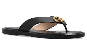 Gucci Interlocking G Leather Thong Sandal - Black