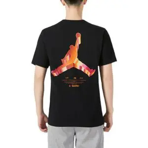 Nike Jordan Printing Logo Solid Color Round Neck Short Sleeve Black T-shirt - Default Color