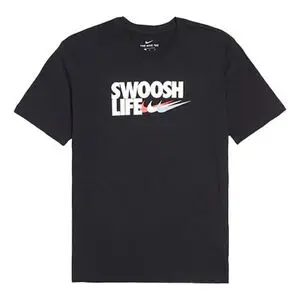 Nike Alphabet Logo Round Neck Short Sleeve Tee Swoosh Life - Black