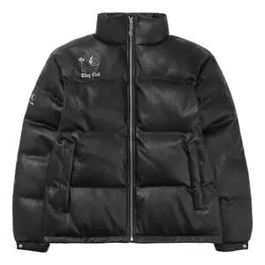 THUG CLUB Leather Puffer Jacket - Black