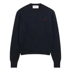 AMI Paris Wool Knit With Small Heart Logo - Navy
