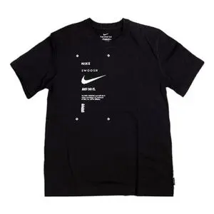 Nike Minimalistic Alphabet Logo Printing Casual Round Neck Short Sleeve Black T-shirt - Default Color