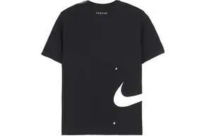 Nike Minimalistic Alphabet Logo Printing Casual Round Neck Short Sleeve Black T-shirt - Default Color