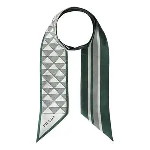 Prada Fw25 Printed Silk Skinny Scarf - Green