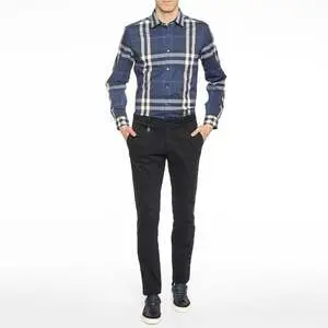Burberry Ss21 Classic Plaid Long Sleeves Shirt 'navy Blue