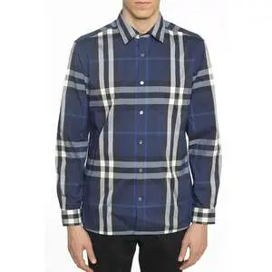 Burberry Ss21 Classic Plaid Long Sleeves Shirt 'navy Blue