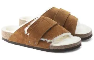 BIRKENSTOCK Kyoto Shearling Suede Leather Slide - Brown