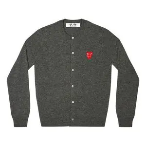 Play Comme Des Garcon Cardigan With Red Emblem - Grey