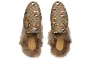 Gucci Princetown Fur Lined Slipper X Disney Mickey Mouse - Brown